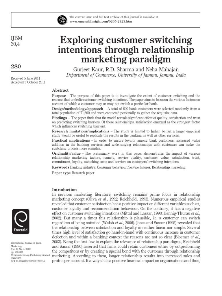 Exploring Customer Switching Intentions Through Relationship Marketing ...
