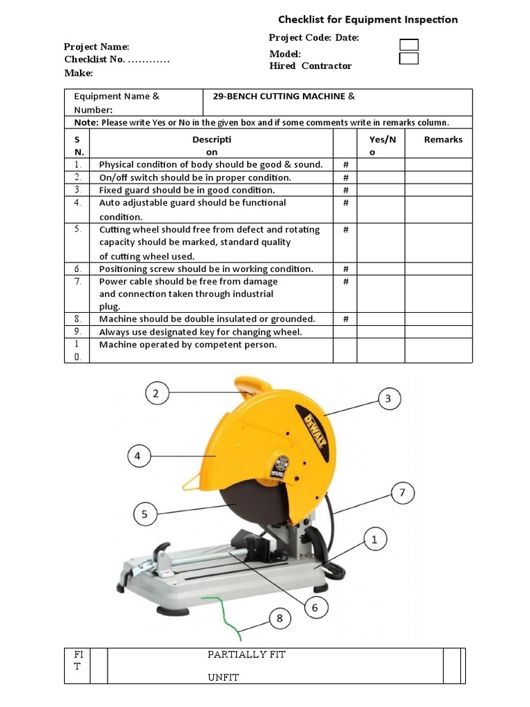 Checklist For Equipment Inspection Bench Cutting Machine | PDF | Home ...