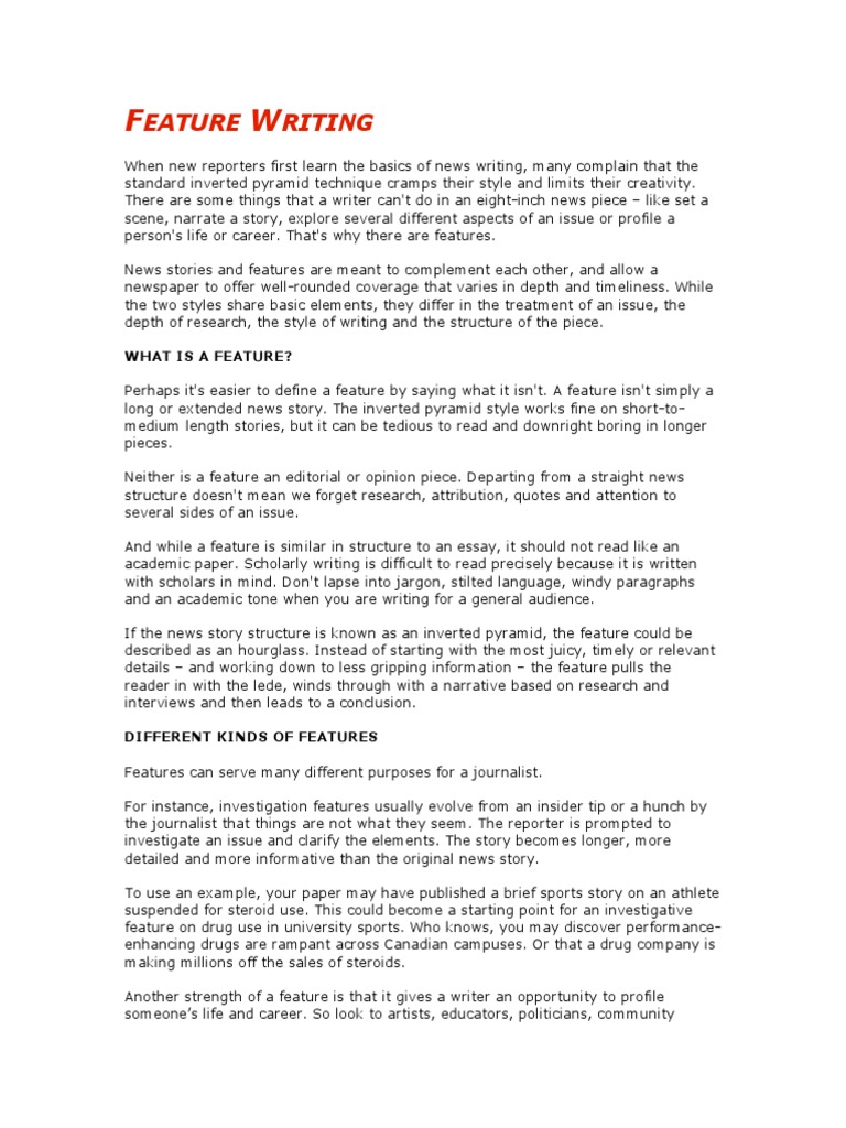 Eature Riting: What Is A Feature? | PDF | News | Journalism