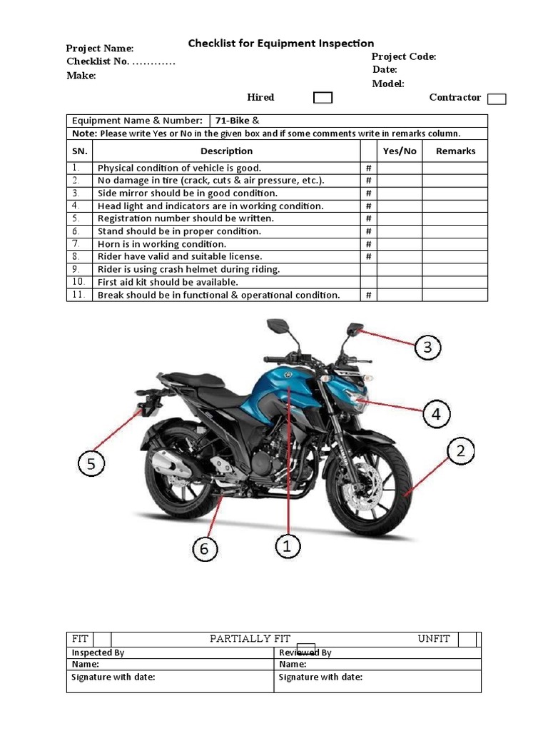 Motorcycle Inspection Checklist Form | PDF | Business | Computers