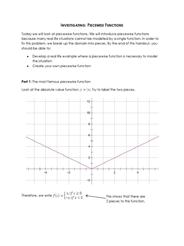 1.4 Investigating Piecewise Function - Handout | PDF