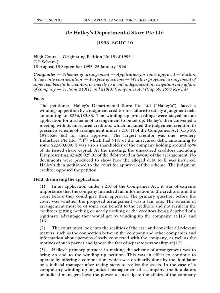 Re Halley's Departmental Store Pte LTD | PDF | Liquidation | Justice