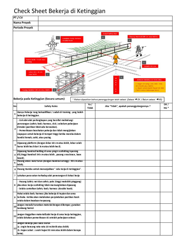 Prosedur Check Sheet Ketinggian | PDF