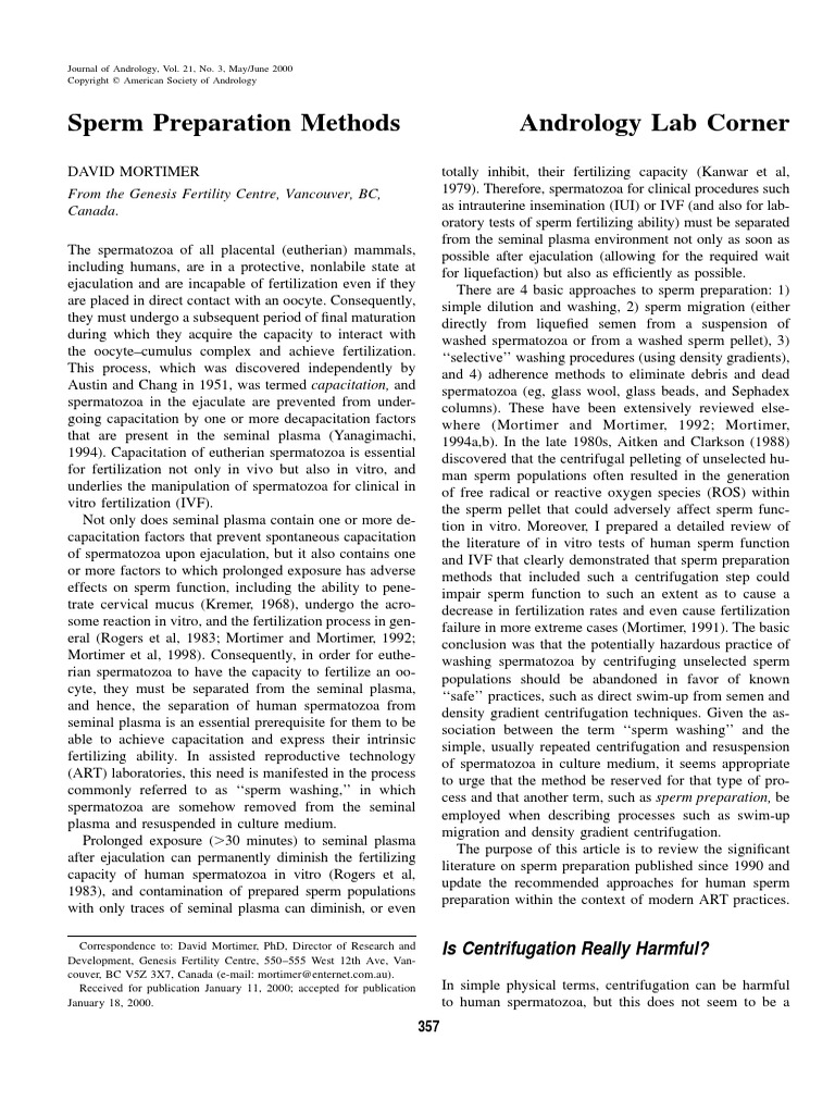 Andrology Lab Corner Sperm Preparation Methods: From The Genesis ...