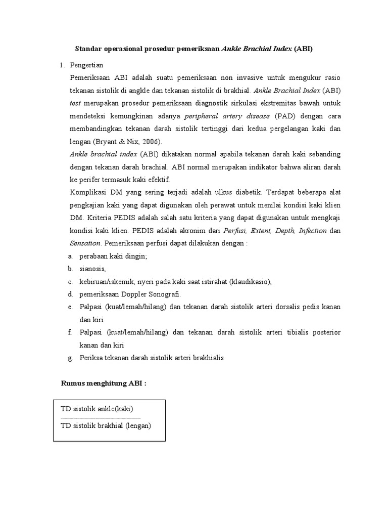 SOP Pemeriksaan Ankle Brachial Index (ABI) | PDF