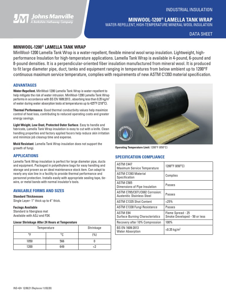 Johns Manville - MinWool 1200 WR Lamella Tank Wrap | PDF | Thermal ...