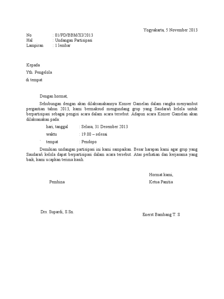 Contoh Surat Undangan Partisipasi | PDF