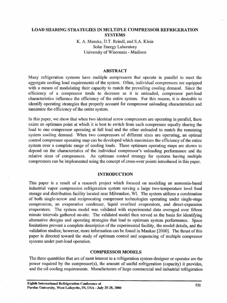 Load Sharing Strategies in Multiple Compressor Refrigeration Systems | PDF | Refrigeration | Gases