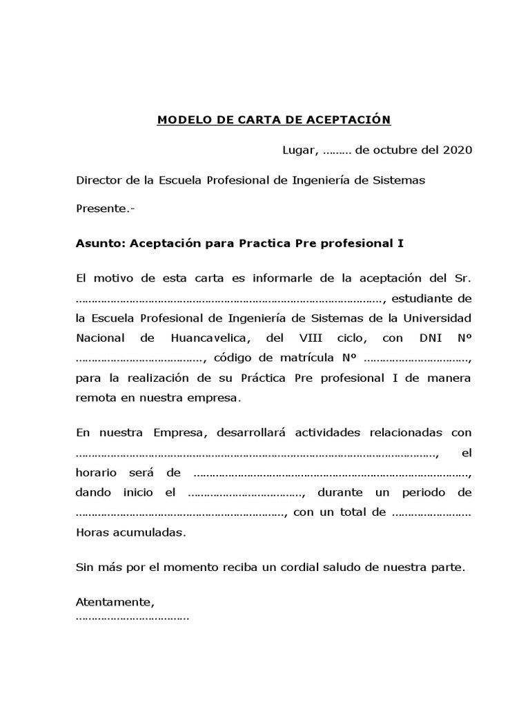 Modelo de Carta de Aceptación | PDF | Negocios