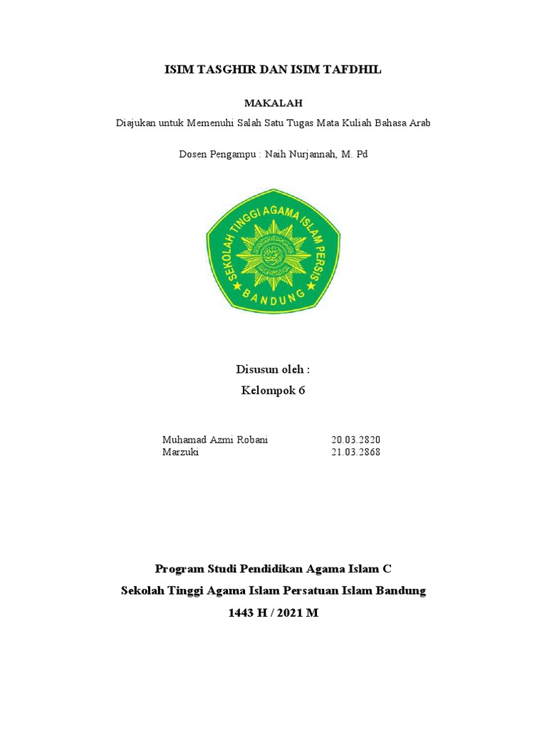 Isim Tasghir Dan Isim Tafdhil | PDF | Seni & Disiplin Bahasa | Agama ...