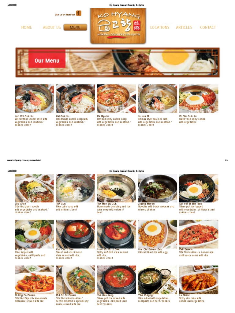 Ko Hyang Restaurant Menu | PDF | Cuisine | Korean Cuisine