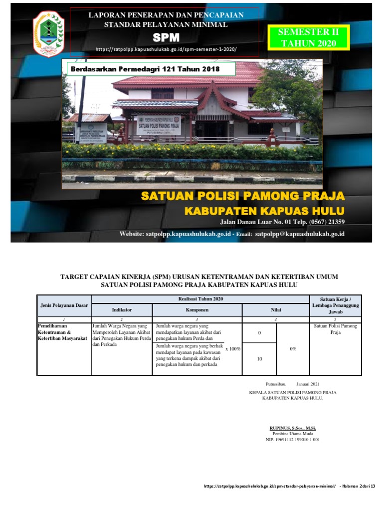 Laporan SPM Satpol PP Kapuas Hulu | PDF