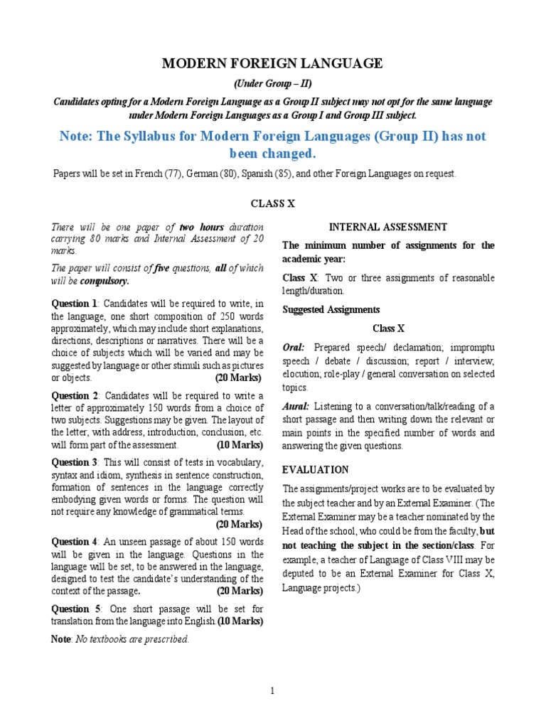 Class X Modern Language Exam | PDF | Test (Assessment) | Question