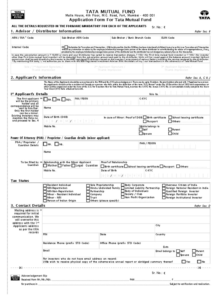 Application Form For Tata Mutual Fund | PDF | Securities (Finance ...