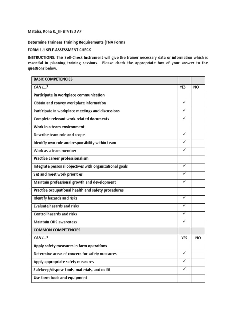 Tna Form | PDF | Occupational Safety And Health | Risk