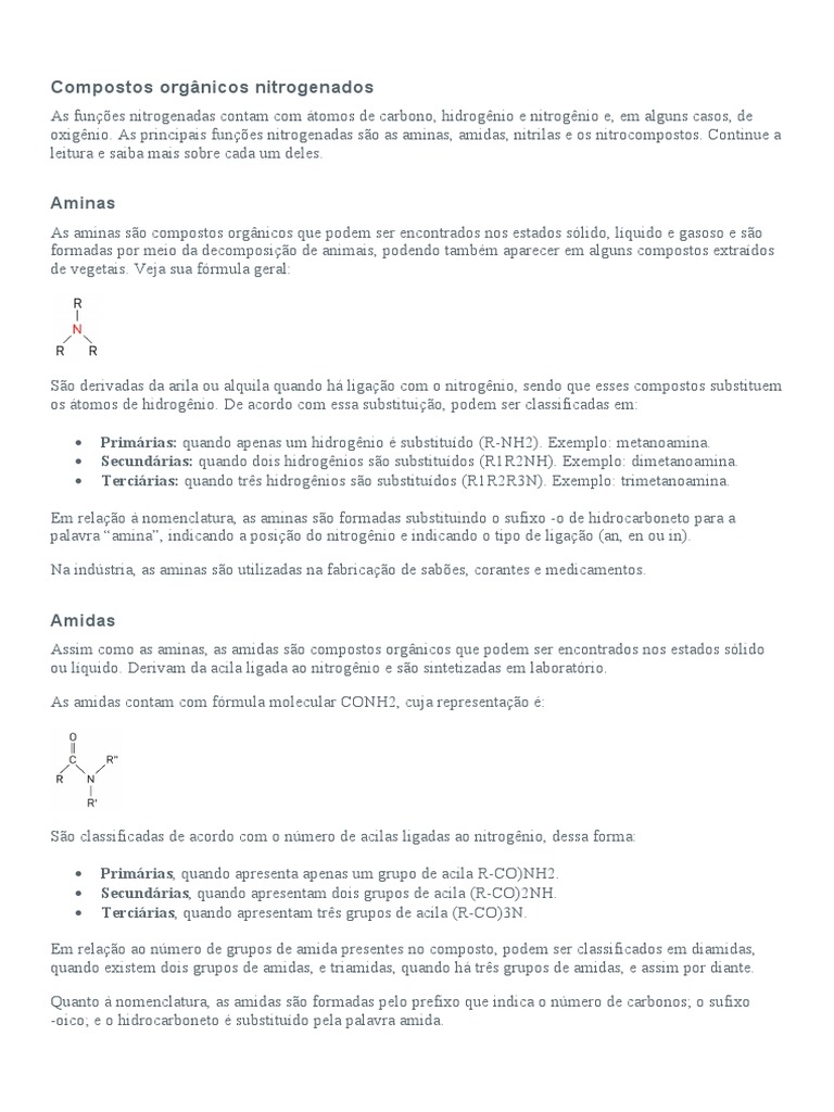 Compostos Orgânicos Nitrogenados | PDF | Amina | Amida