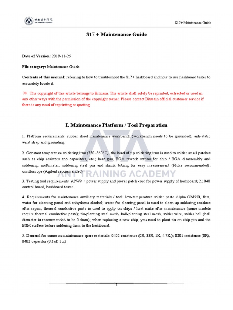 S17+ Maintenance Guide | PDF | Printed Circuit Board | Soldering