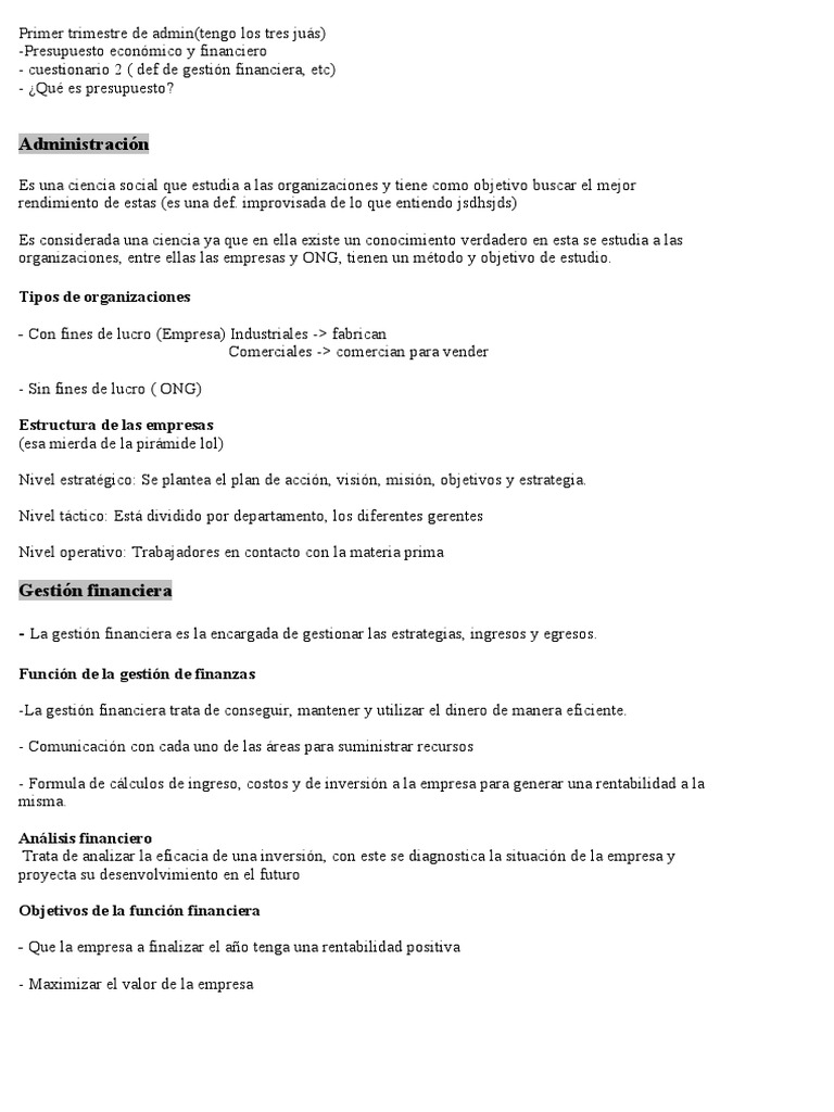 Resumen de Admin T1 | PDF | Presupuesto | Dinero