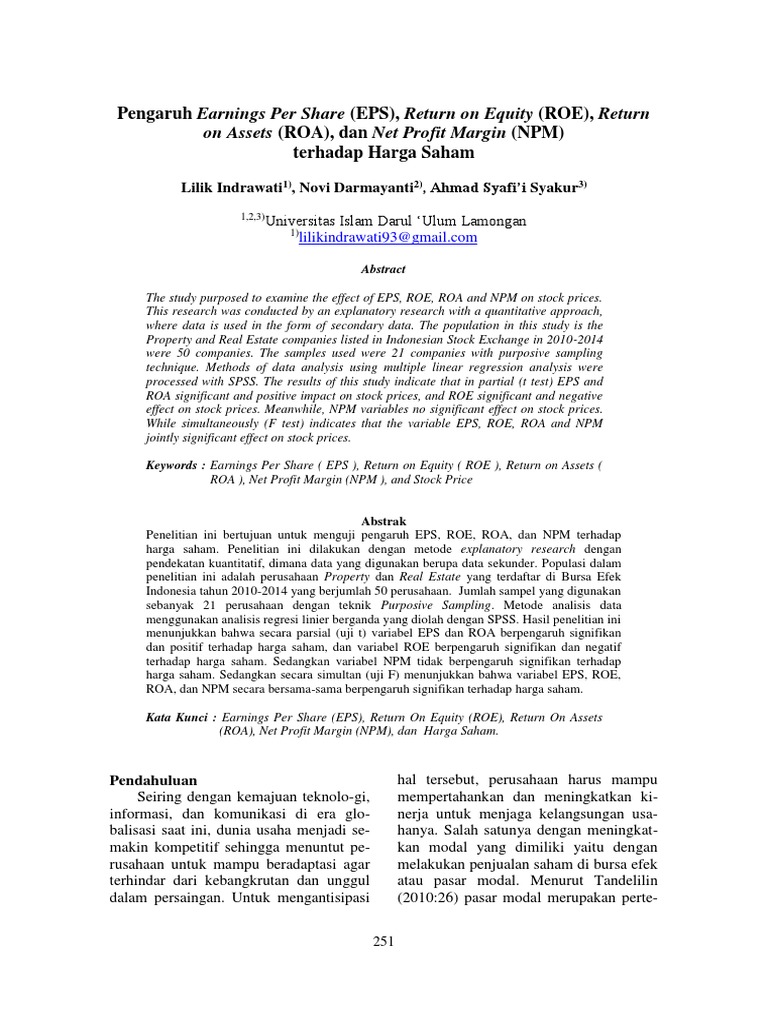 Pengaruh EPS, ROE, ROA, NPM | PDF | Bisnis