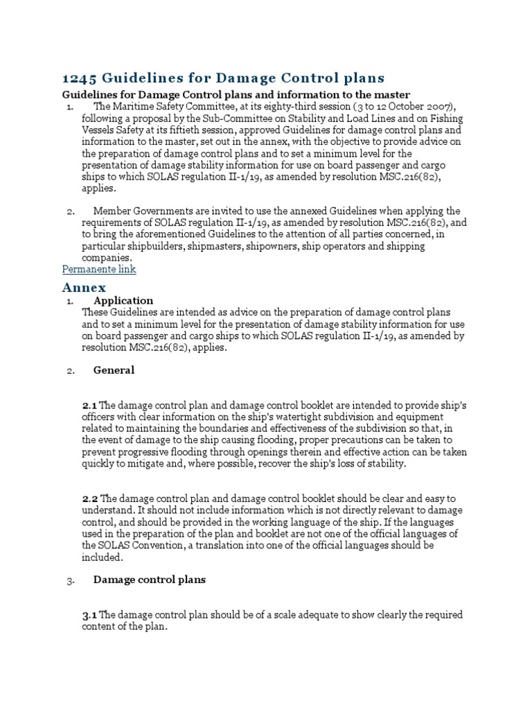 Guidelines for Damage Control Plans and Information for Ship Masters ...