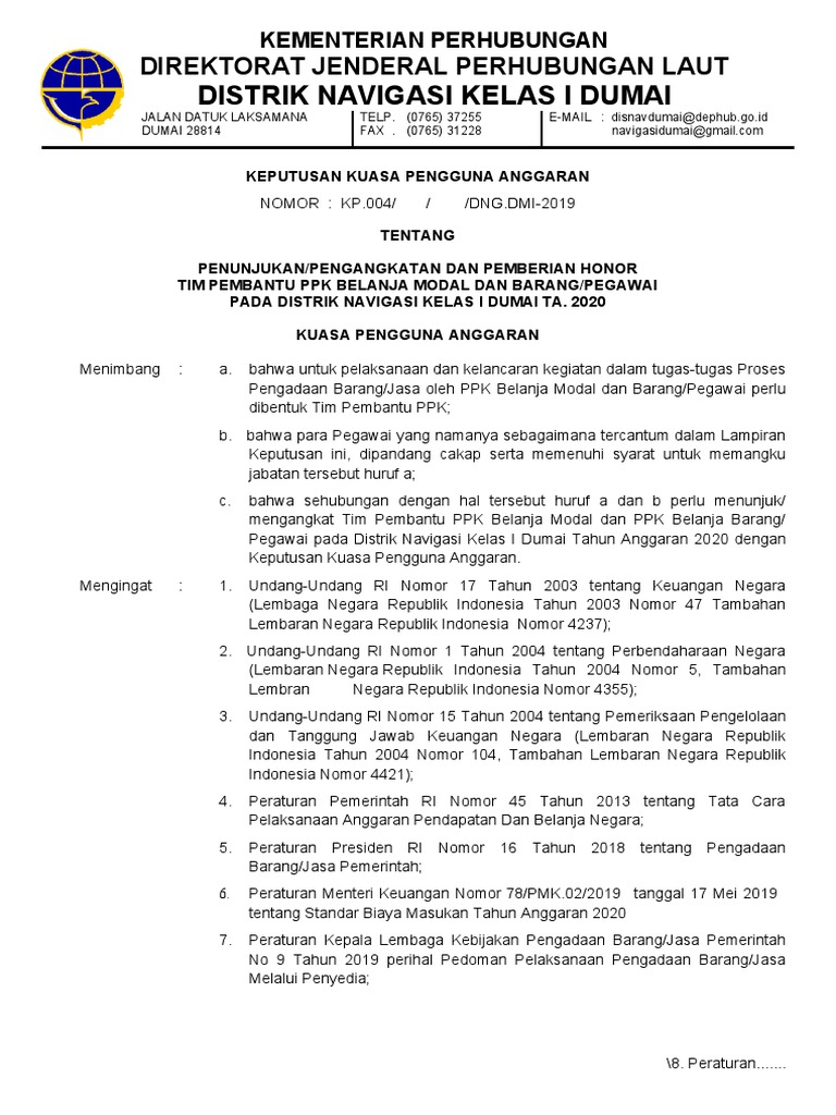 SK Tim Pembantu PPK Belanja Pegawai Dan Barang Ta. 2020 | PDF