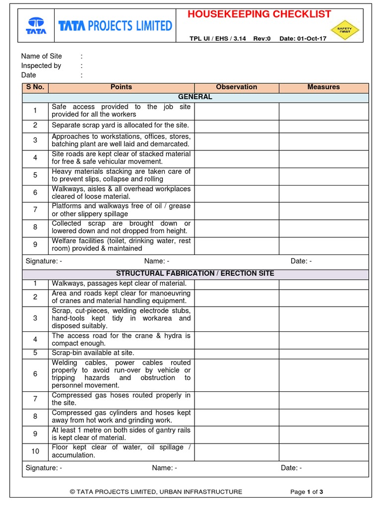 3.14 Housekeeping Check List | PDF | Economic Sectors | Manufactured Goods