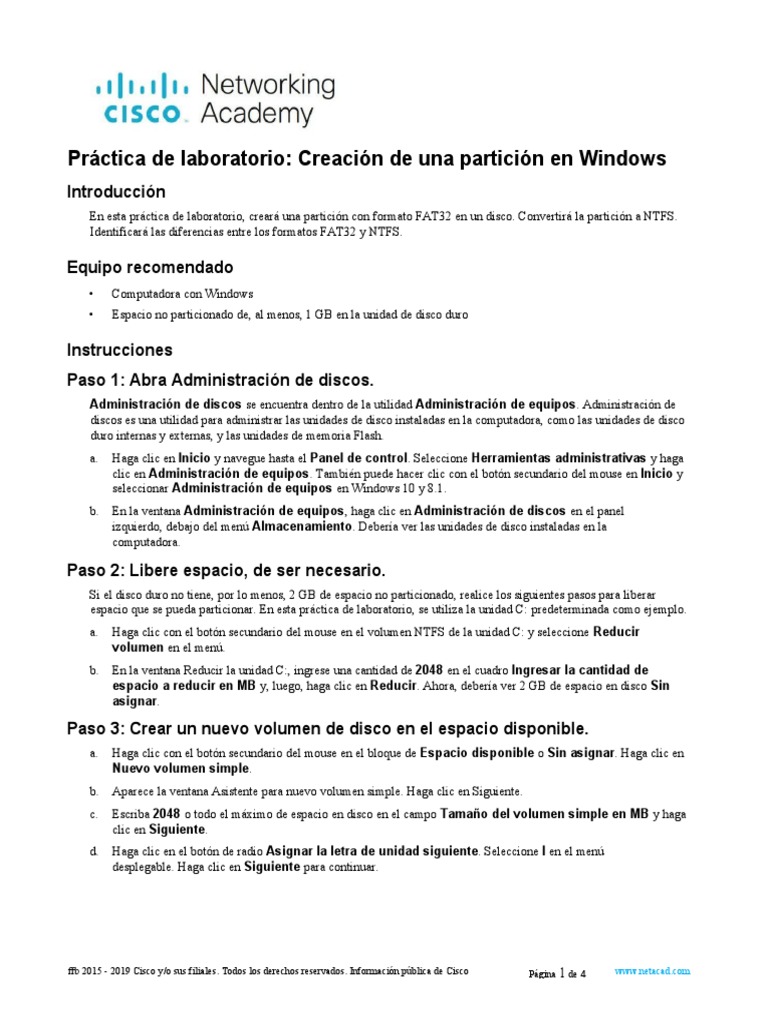 10.2.1.8 Lab - Create A Partition in Windows | PDF | Ventana (informática) | Archivo de computadora