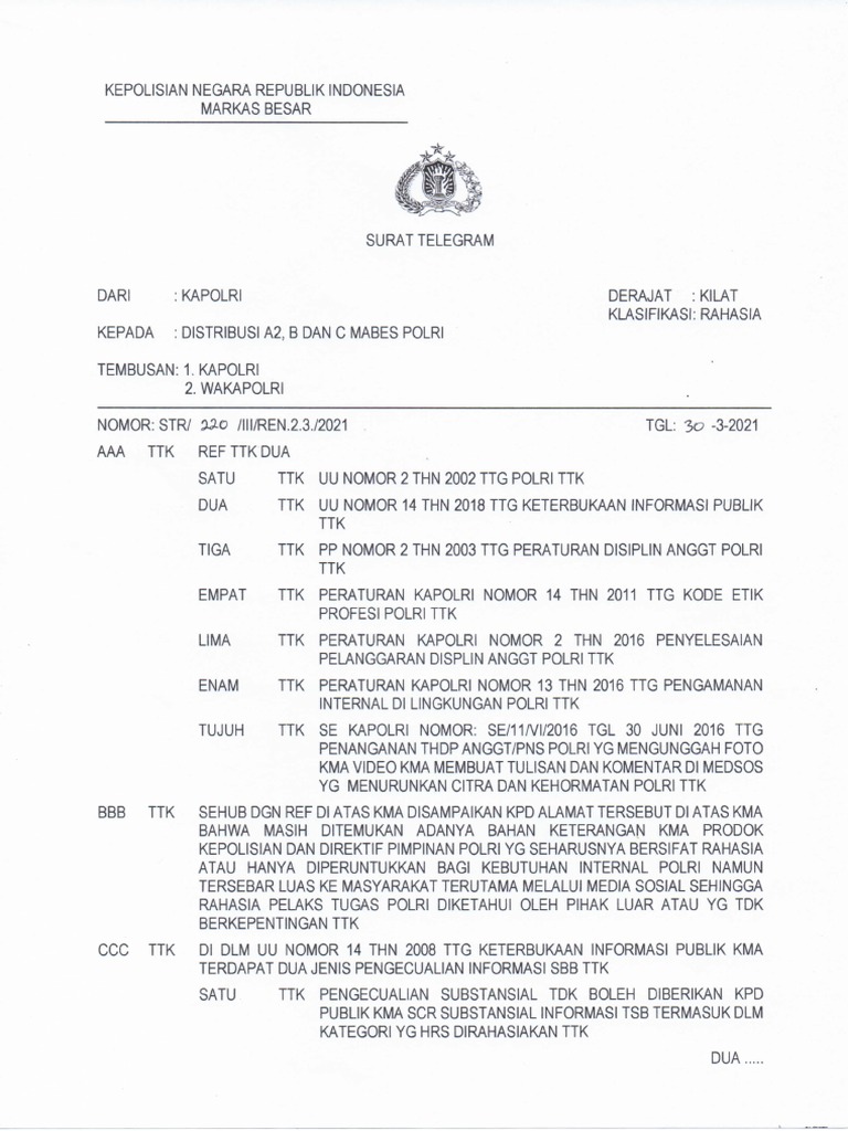 STR 220 TTG Larangan Membocorkan Dokumen Rahasia | PDF