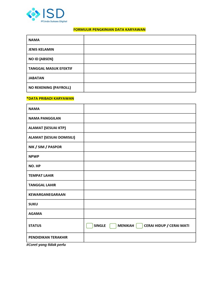 Formulir Pengkinian Data Karyawan | PDF