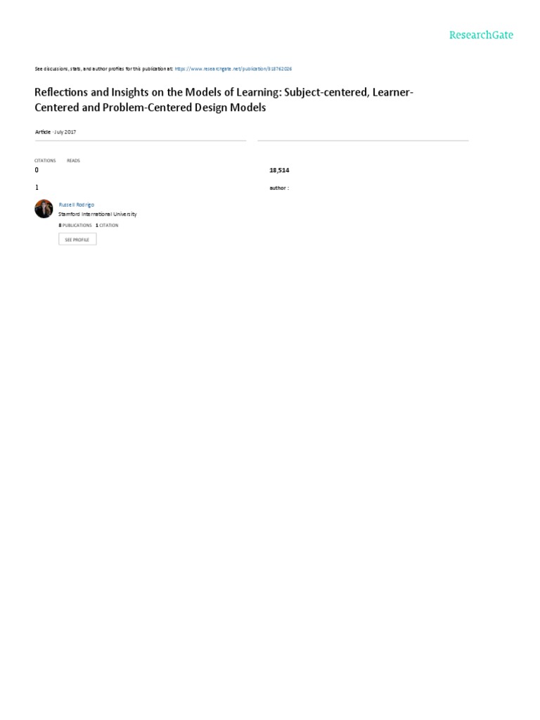 Reflections and Insights On The Models of Learning: Subject-Centered ...