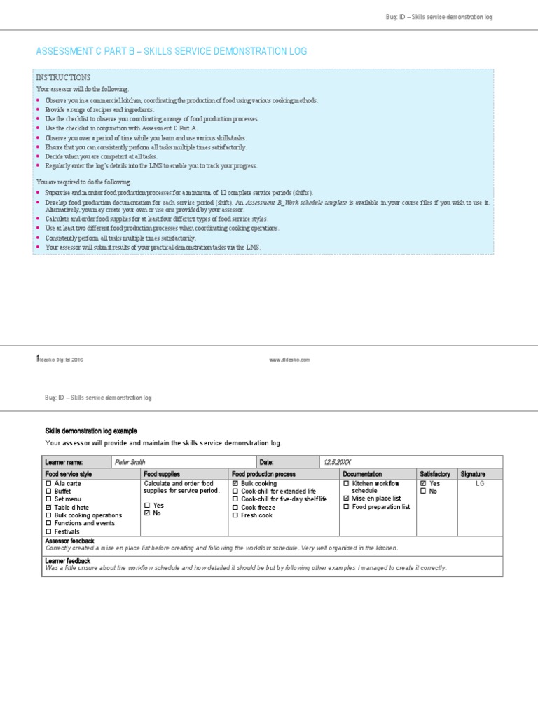 SITHKOP005 - Assessment C - Part B - Skills - Service - Log - V1-0 ...