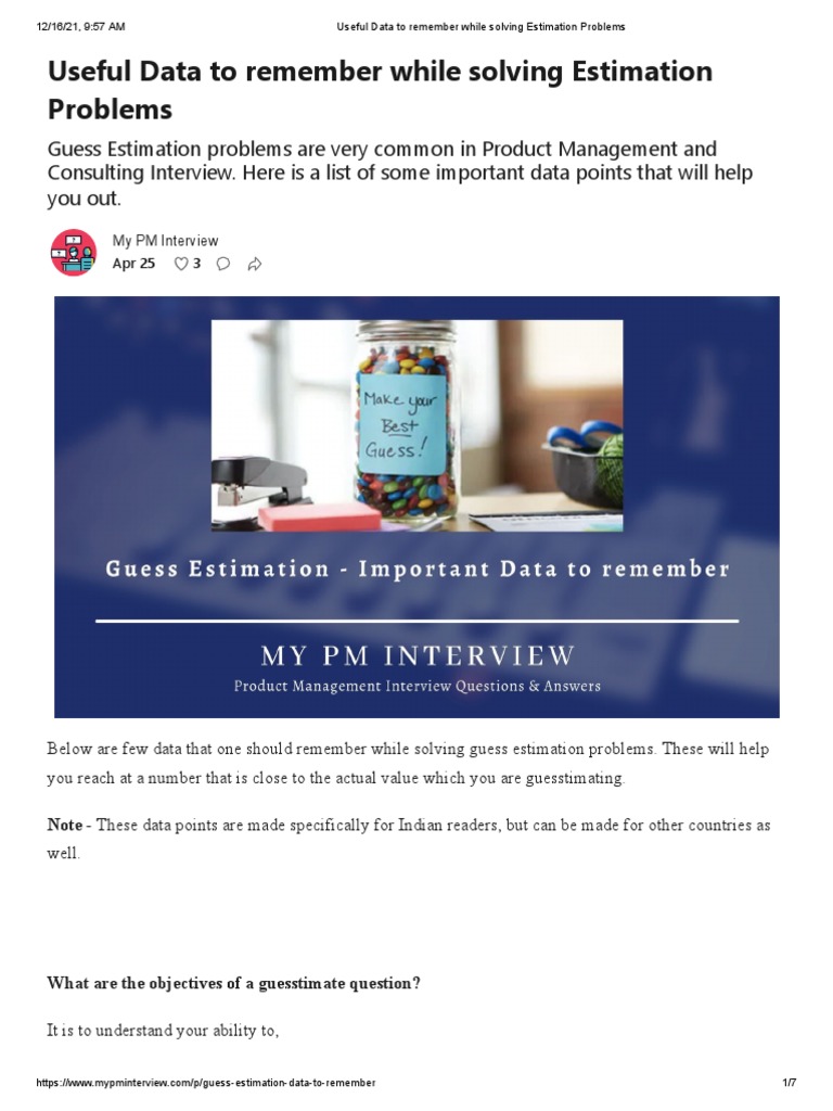 Useful Data To Remember While Solving Estimation Problems | PDF | Apple ...