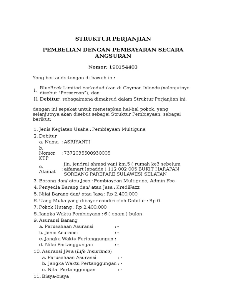 Perjanjian Pembelian Angsuran Multiguna | PDF | Bisnis | Pengelolaan Keuangan & Uang
