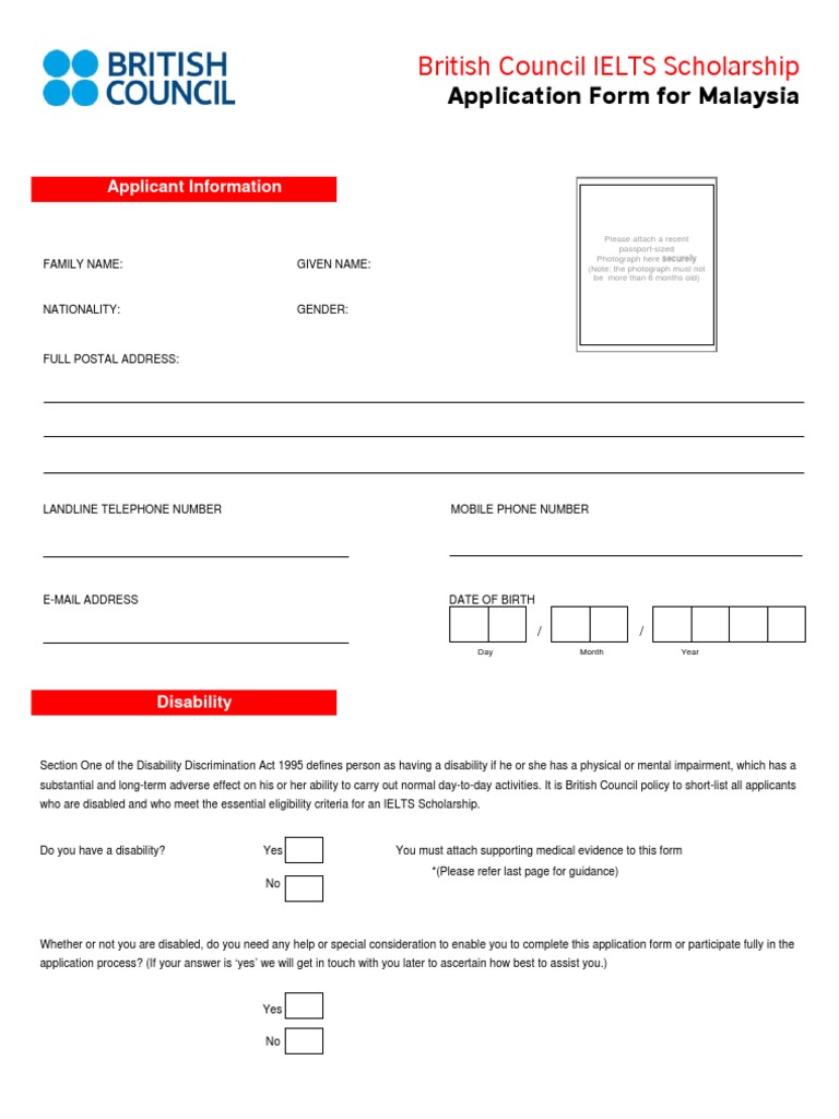 British Council IELTS Scholarship: Application Form For Malaysia | PDF ...
