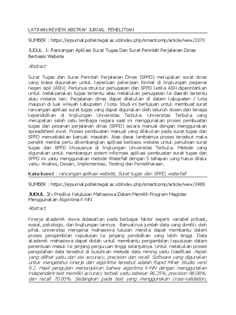 Latihan Review Abstrak Jurnal Penelitian | PDF
