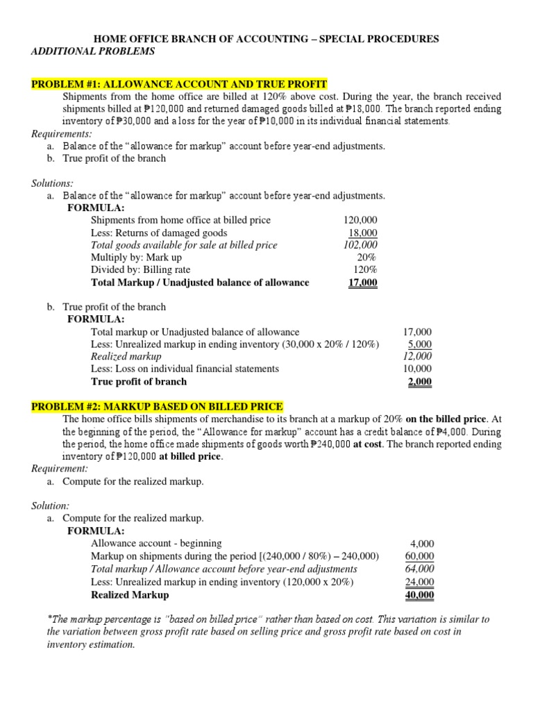 Final - Home Office Branch of Accounting | PDF | Cost Of Goods Sold ...