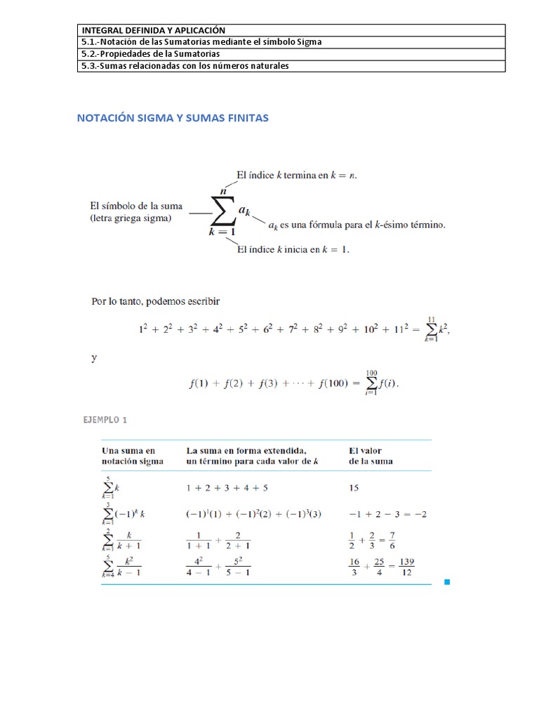 5.1 Notación Sigma y Sumas Finitas | PDF