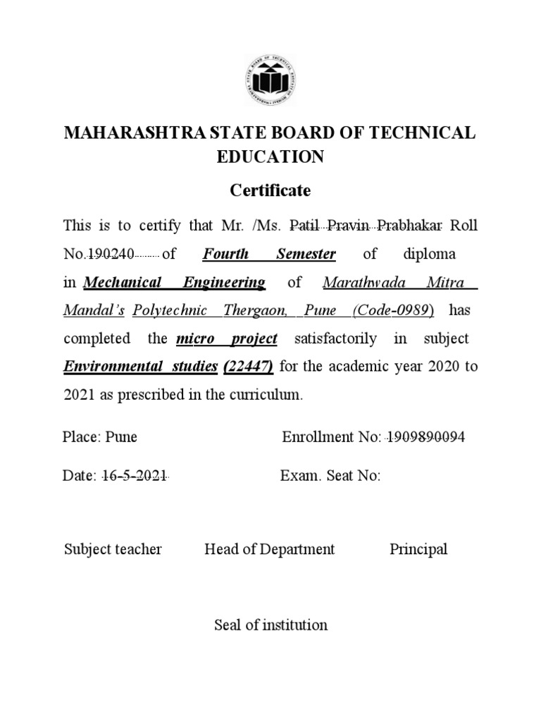Certificate of Microproject Est (Pravin Patil) CNT 190240 | PDF ...