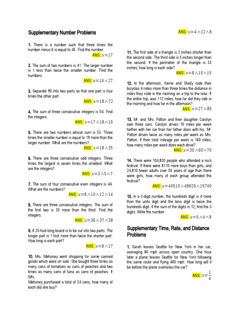 Supplementary Problems (Word Problem) | Download Free PDF | Rectangle ...