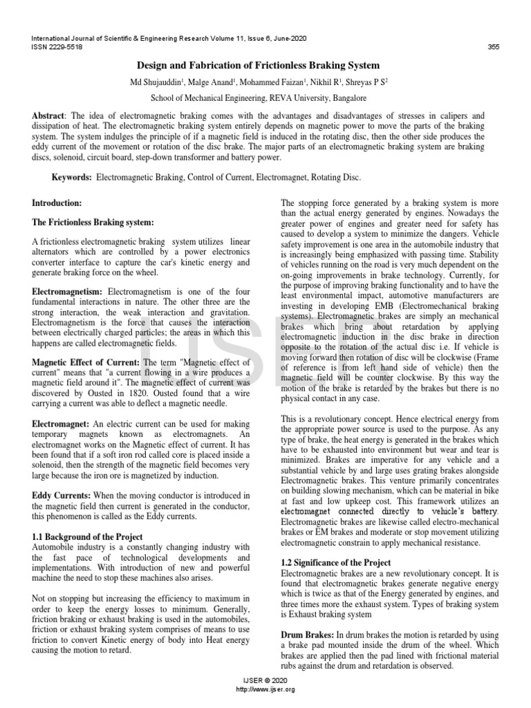 Ijser Design And Fabrication Of Frictionless Braking System Pdf Brake Arduino