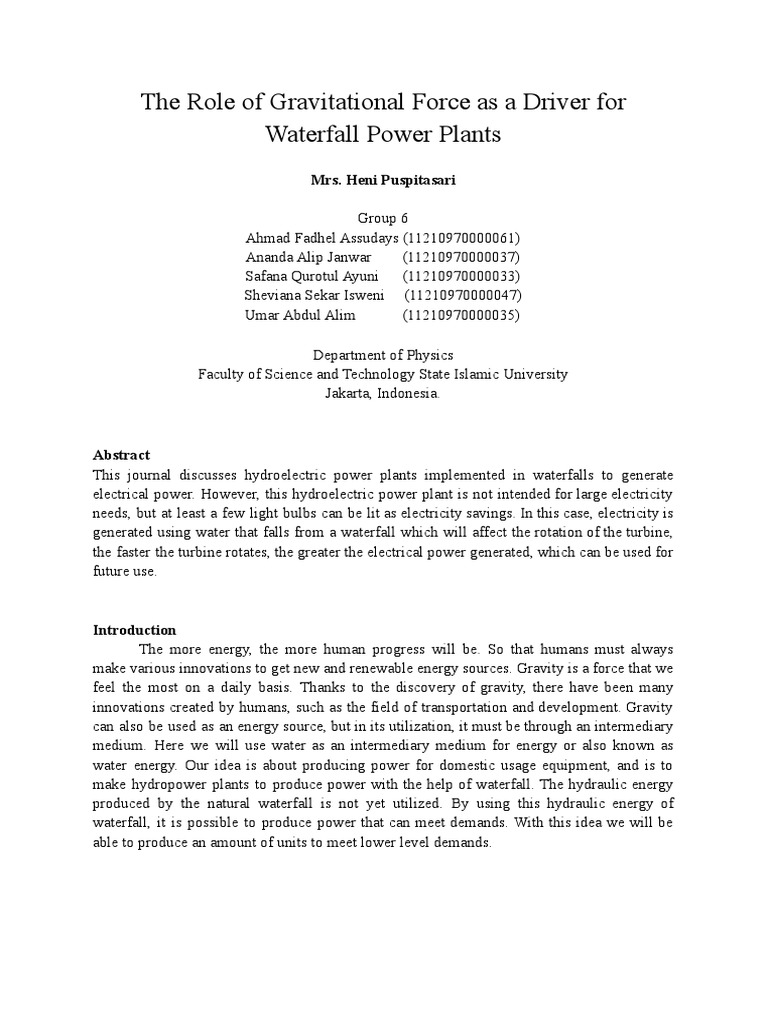 Waterfall Power for Small-Scale Energy | PDF | Turbine | Potential Energy
