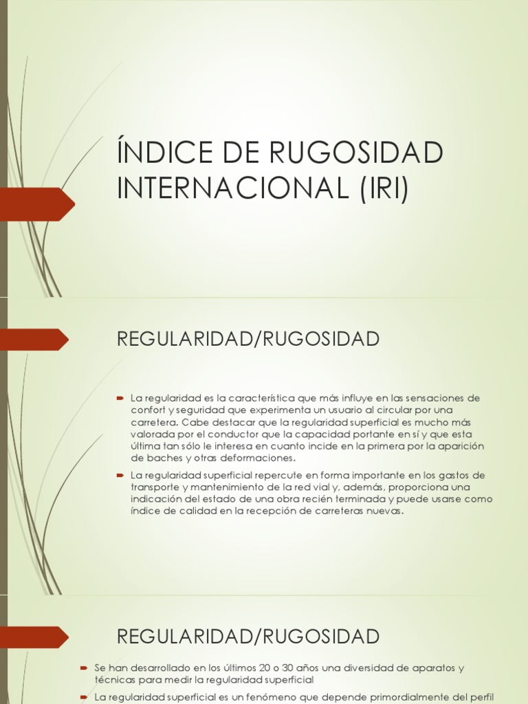 Índice de Regularidad Internacional (IRI) | PDF | Ingeniería de ...