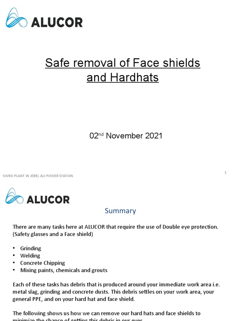 Safe removal of debris from face shields and hardhats | PDF | Safety