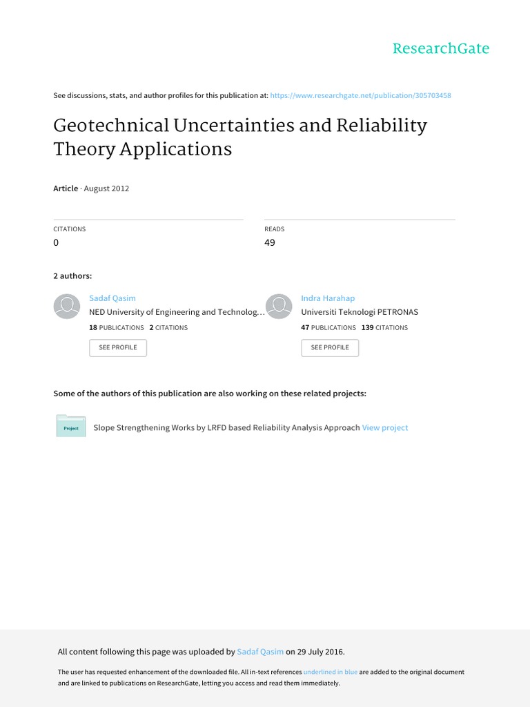 Geotechnical Uncertainties and Reliability Theory Applications | Download Free PDF | Reliability ...