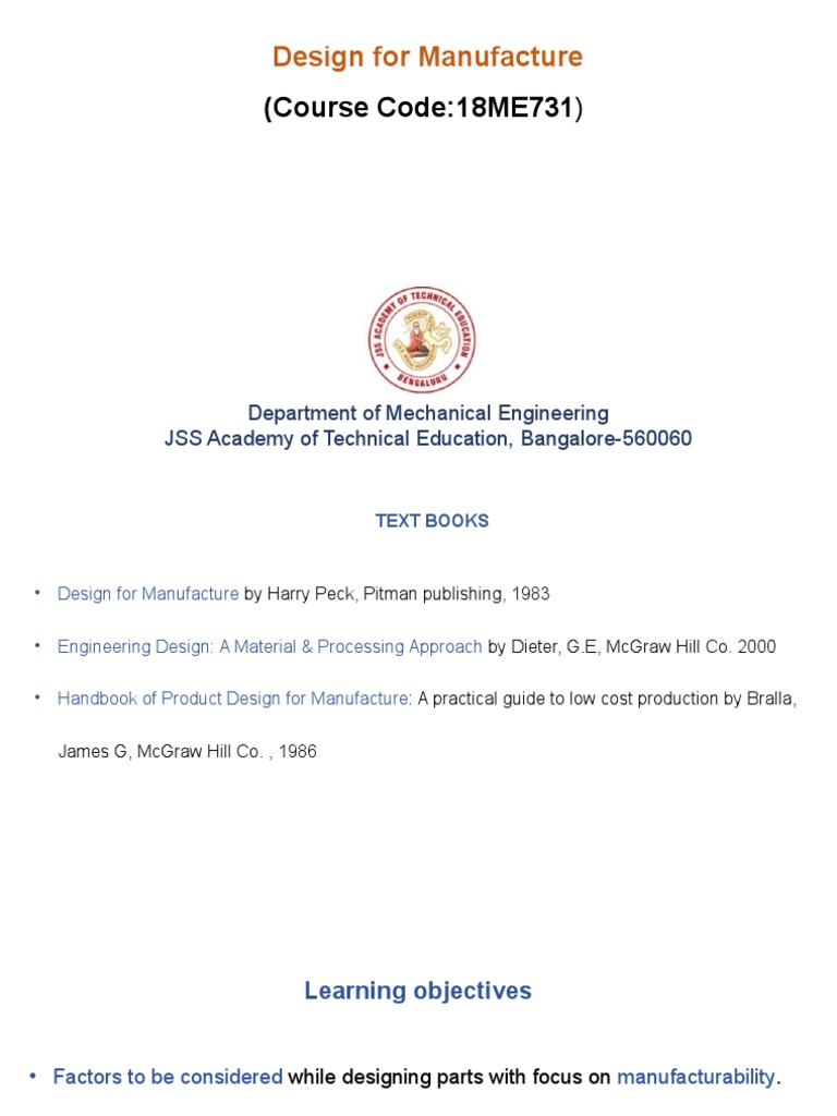 Module 1 Introduction To Design For Manufacturing (DFM) | PDF ...