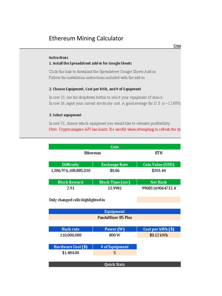 Simple Ethereum Mining Calculator Template | PDF | Currency