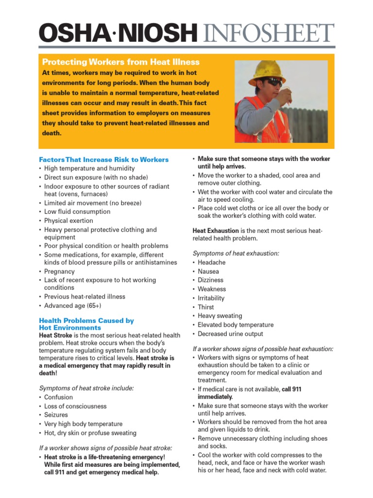 Osha Niosh Heat Illness Infosheet | PDF | Hyperthermia