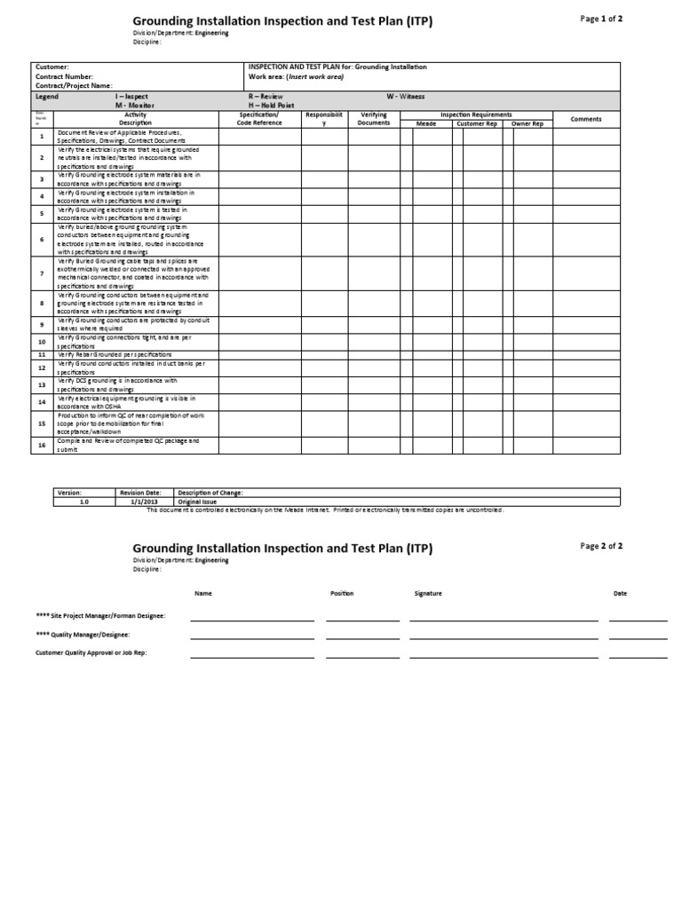 Grounding Installation Inspection and Test Plan ITP | PDF ...