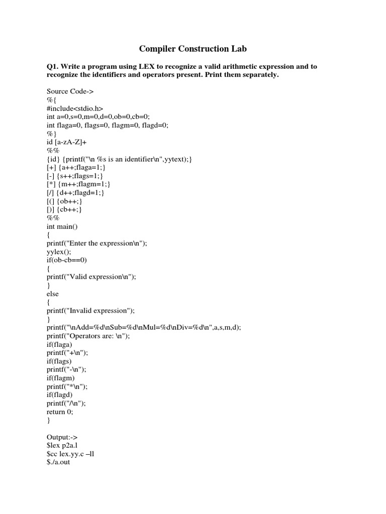 Compiler Construction Lab | PDF | Computer Libraries | Computer Engineering