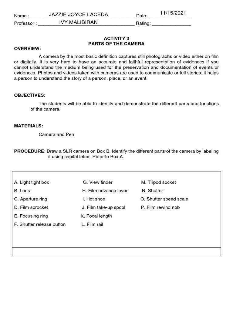 Camera Parts and Functions Overview | PDF | Camera | Shutter (Photography)